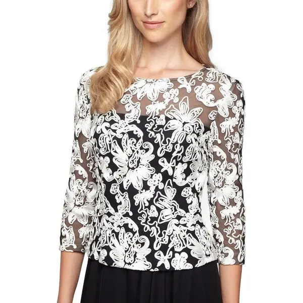 Alex Evenings Soutache Tulle Blouse