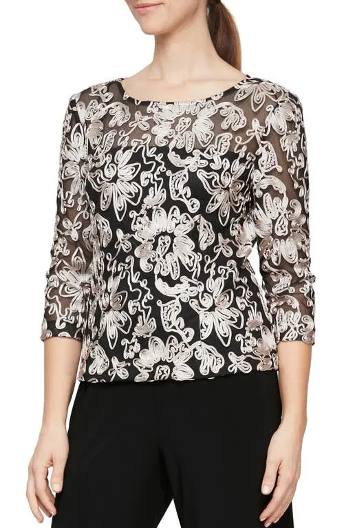 Alex Evenings Soutache Tulle Blouse