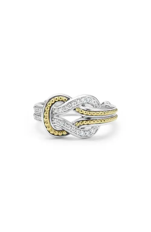 Lagos Newport Diamond Knot Ring In 18k Gold And Sterling Silver - Silver/gold