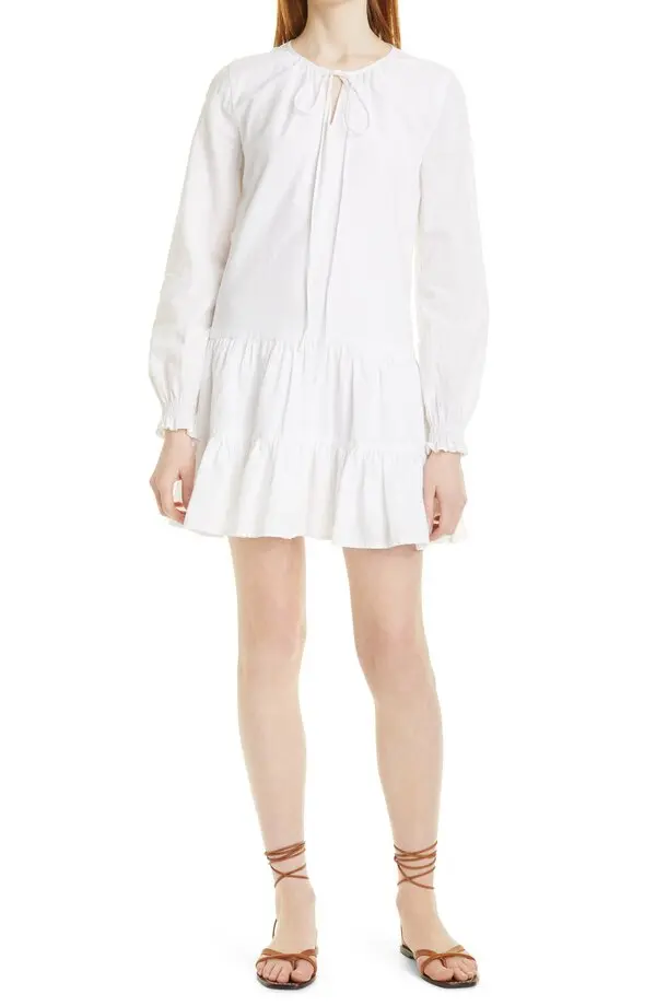 Nicole Miller Long Sleeve Ramie & Linen Dress - White | Editorialist