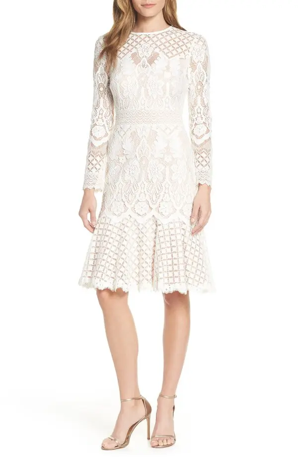 Tadashi Shoji Long Sleeve Lace Cocktail Dress In Ivory/ Petal - 40% Off |  Editorialist