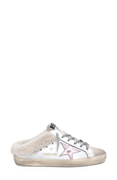 GOLDEN GOOSE Super-star Sabot Genuine Shearling Sneaker - White/seedpearl/salmon