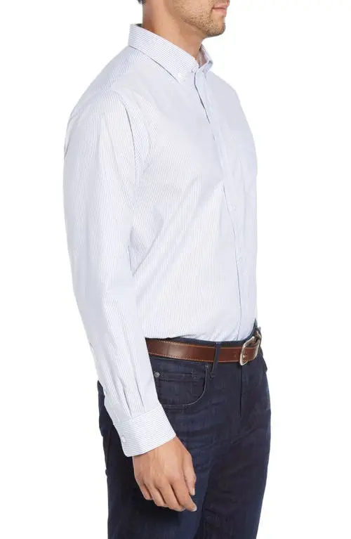 Cutter & Buck Cotton Blend Oxford Stripe Shirt - Light Blue