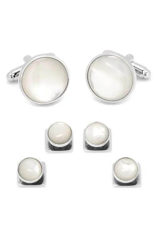 CUFFLINKS, INC. Mother-of-pearl Cuff Links And Shirt Studs - Silver/white