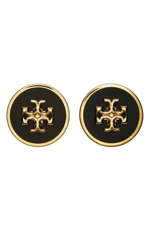 Tory Burch Icon Enamel Stud Earrings - Tory Gold / Black