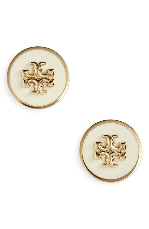Tory Burch Icon Enamel Stud Earrings - Tory Gold/new Ivory