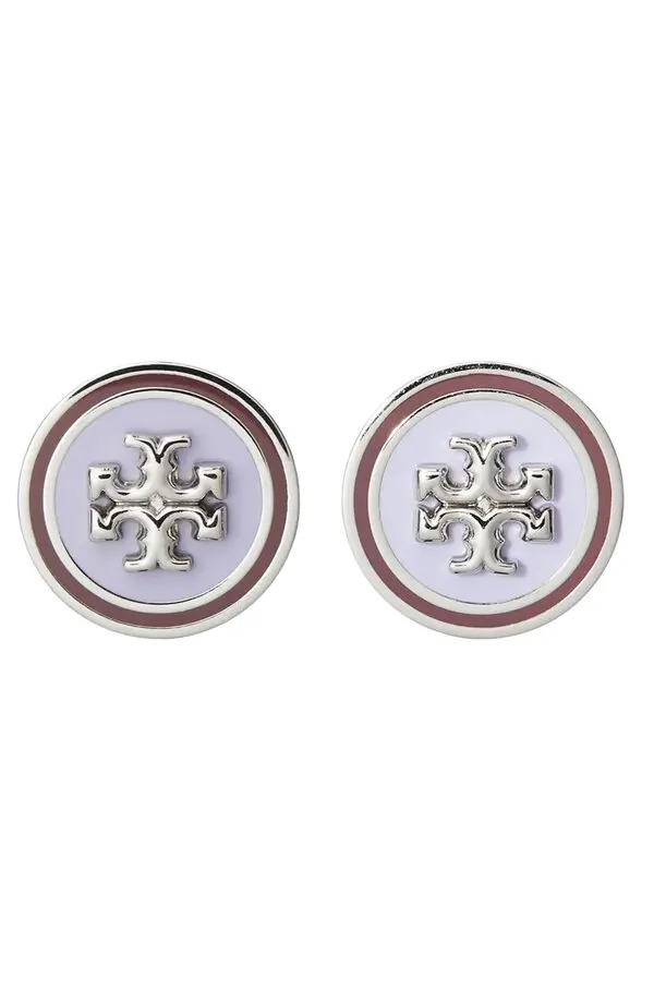 Tory Burch Icon Enamel Stud Earrings - Tory Silver/ Truffle/ Lavender