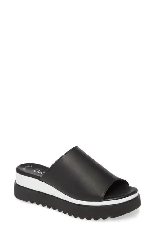 Gabor Platform Slide Sandal - Black Leather