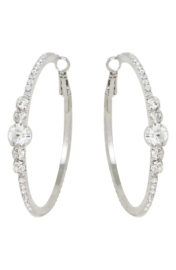 Ettika Crystal Embellished Hoop Earrings - Silver