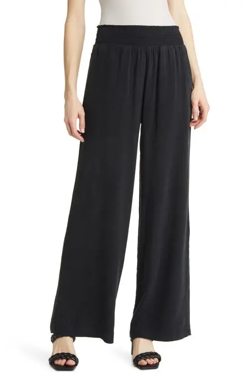 Bella Dahl Smocked Waist Wide Leg Pants - Vintage Black
