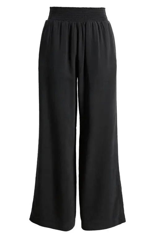Bella Dahl Smocked Waist Wide Leg Pants - Vintage Black