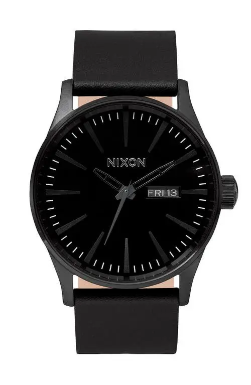 Nixon Sentry Leather Strap Watch - All Black