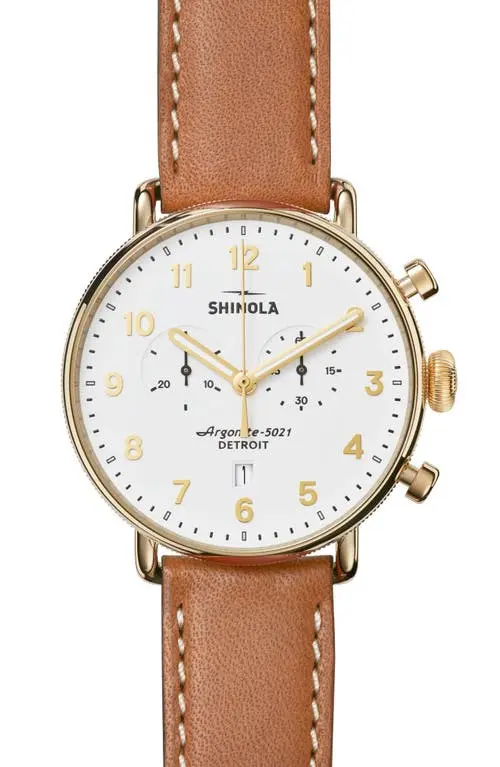 Shinola The Canfield Chrono Leather Strap Watch - Tan/white/gold