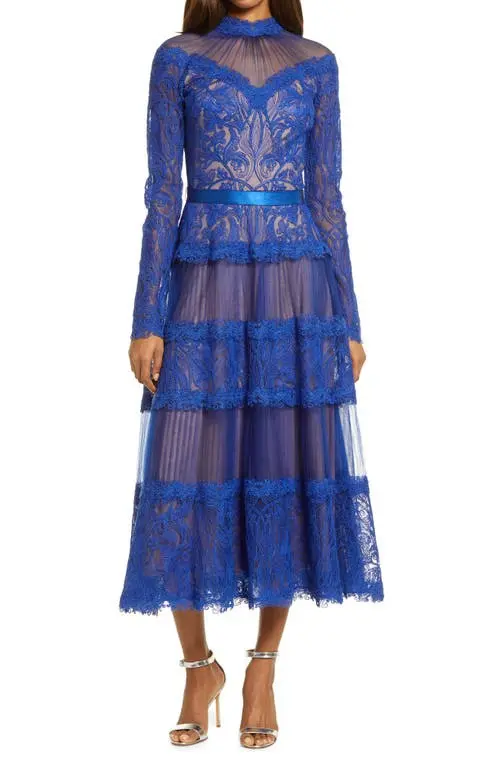 tadashi shoji lace fit and flare dress Tadashi Shoji CDY24230L - Long Crepe/Lace Mermaid Dress main image 1