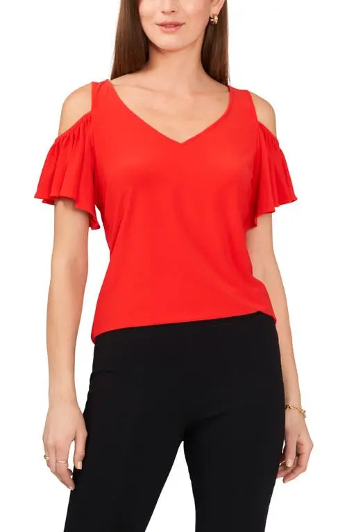 Chaus Ruffle Cold Shoulder Top - Red Clay