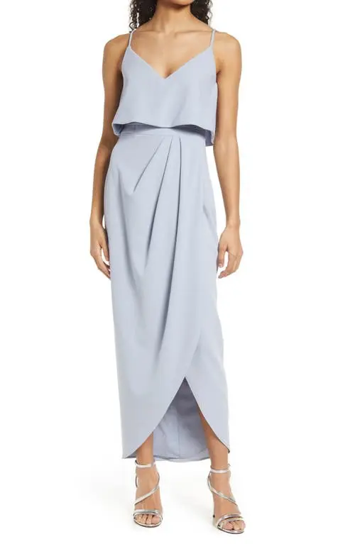 Xscape Evenings Scuba Crepe Popover Gown In Sky Blue 60% Off