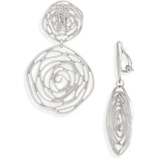 KARINE SULTAN Oversized Rose Cutout Drop Clip Earrings - Silver