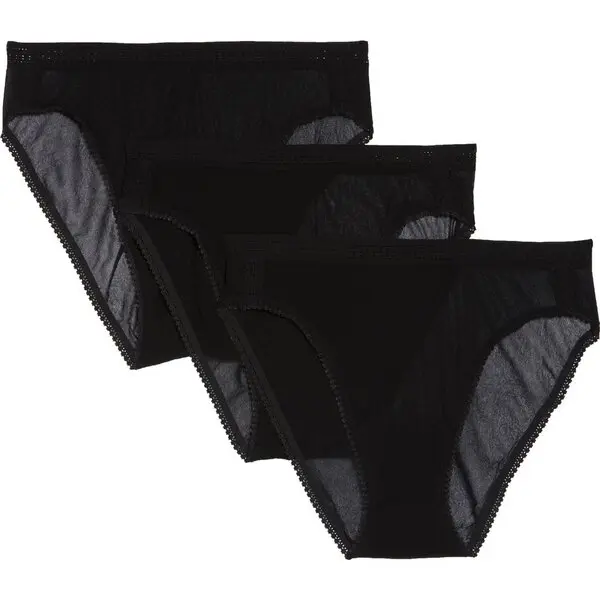 ON GOSSAMER 3-pack Mesh High Cut Briefs - Black