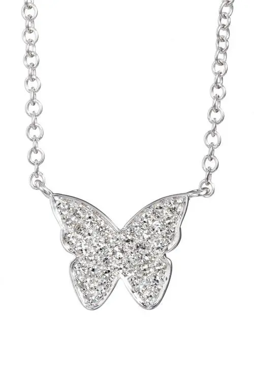 Ef Collection Diamond Butterfly Pendant Necklace - White Gold