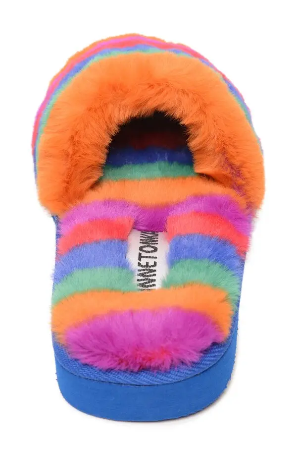 Minnetonka Faux Fur Slide Slipper - Jewel Stripe