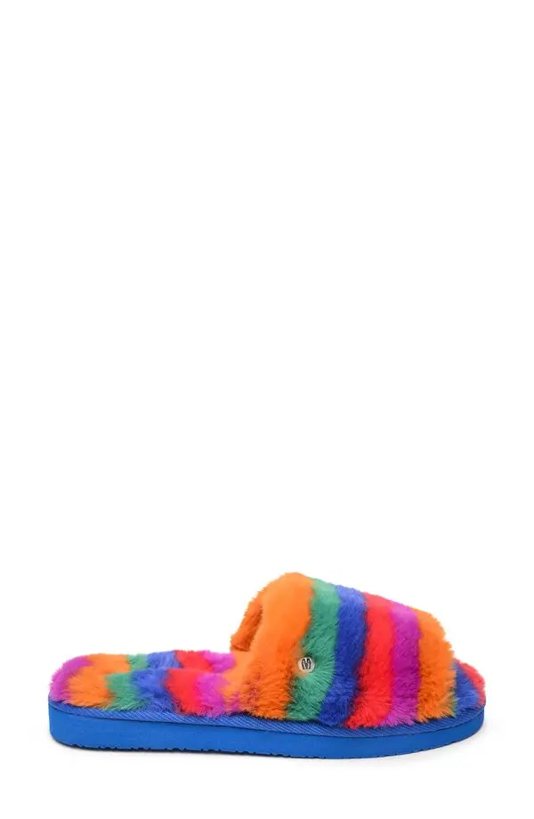 Minnetonka Faux Fur Slide Slipper - Jewel Stripe