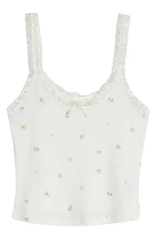 Bp. Lace-trimmed Camisole - Ivory- Purple Anise Ditsy