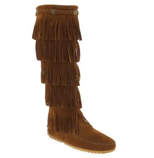 Minnetonka Five Layer Fringe Boots - Brown