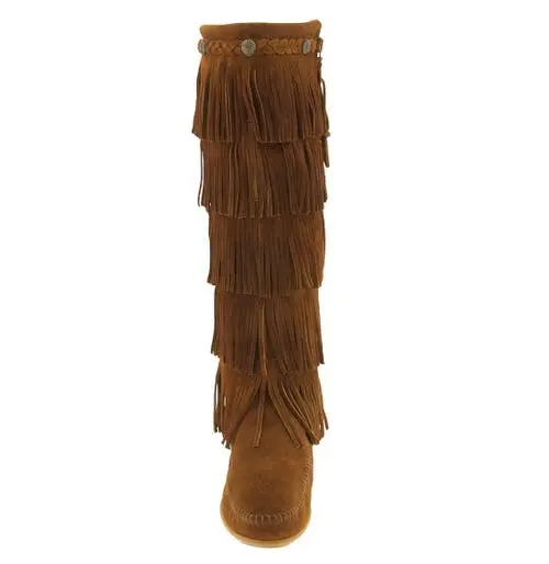 Minnetonka Five Layer Fringe Boots - Brown