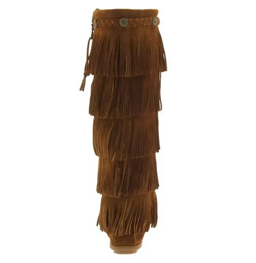 Minnetonka Five Layer Fringe Boots - Brown