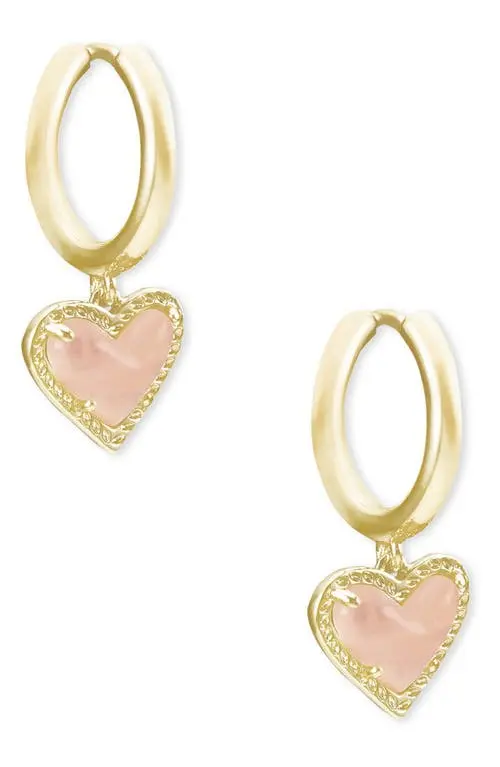 Kendra Scott Ari Heart Huggie Hoop Earrings - Gold/rose Quartz