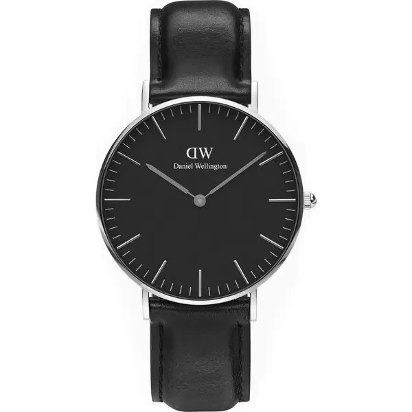 DANIEL WELLINGTON Classic Sheffield Leather Strap Watch - Black/silver