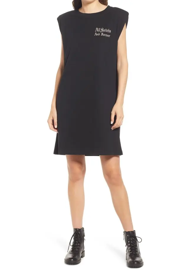 Allsaints Coni We Are Shoulder Pad Jersey Tank Dress In Black - 59% Off |  Editorialist