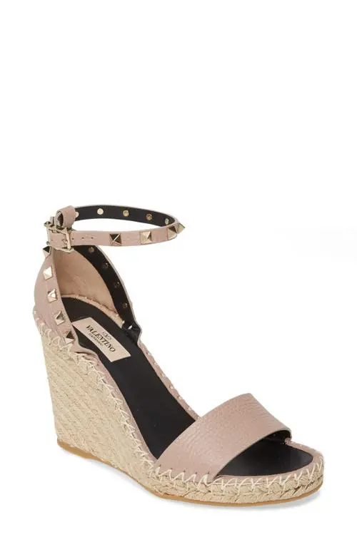 Valentino Garavani Rockstud Espadrille Wedge - Poudre Leather