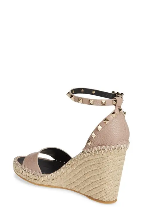 Valentino Garavani Rockstud Espadrille Wedge - Poudre Leather