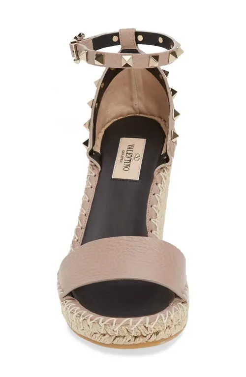 Valentino Garavani Rockstud Espadrille Wedge - Poudre Leather