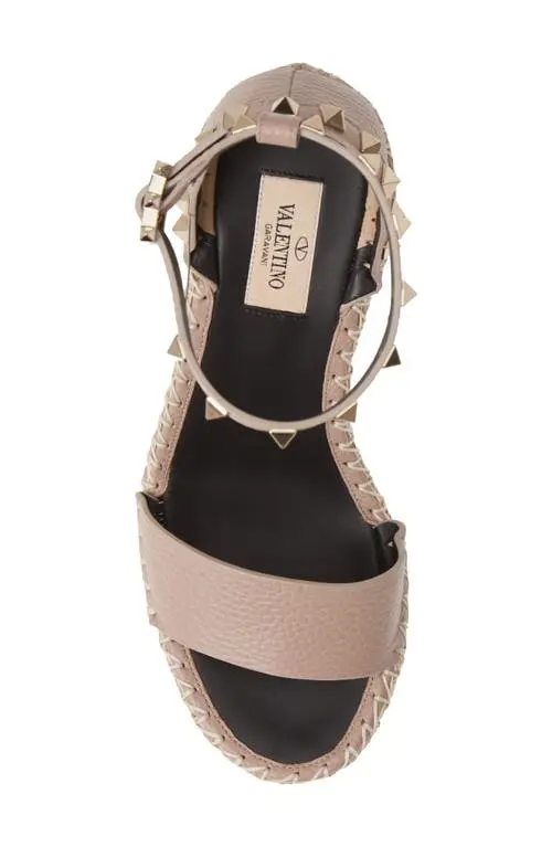 Valentino Garavani Rockstud Espadrille Wedge - Poudre Leather