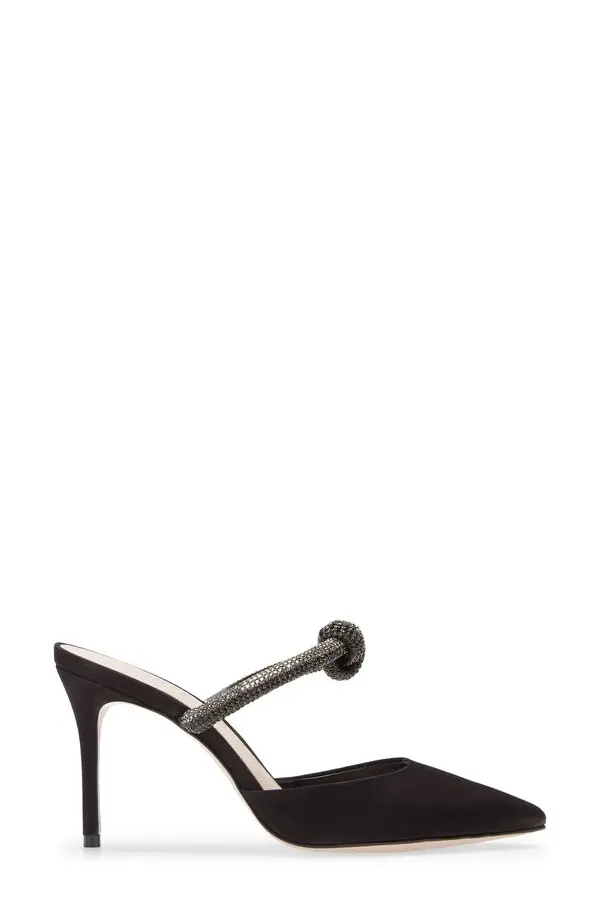 Schutz Pearl Pointed Toe Mule With Crystal Embellishments