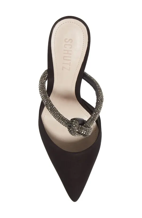 Schutz Pearl Pointed Toe Mule With Crystal Embellishments
