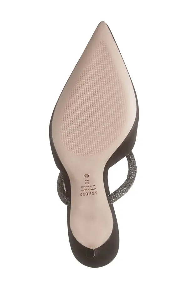 Schutz Pearl Pointed Toe Mule With Crystal Embellishments