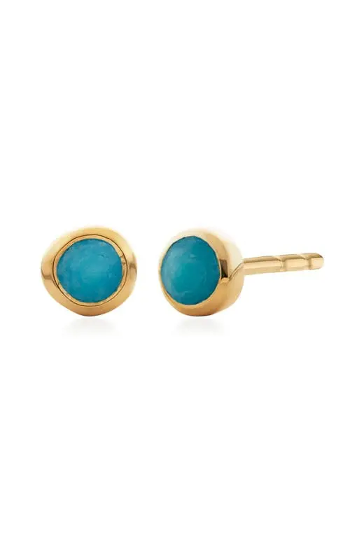 Monica Vinader Mini Green Onyx Stud Earrings - 18k Gold Vermeil