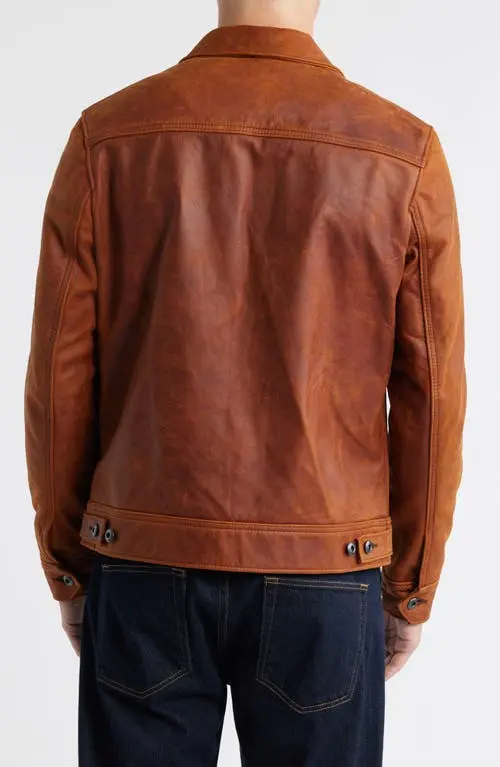 SCHOTT Lightweight Vintage Oil Tanned Cowhide Leather Trucker Jacket - Whiskey
