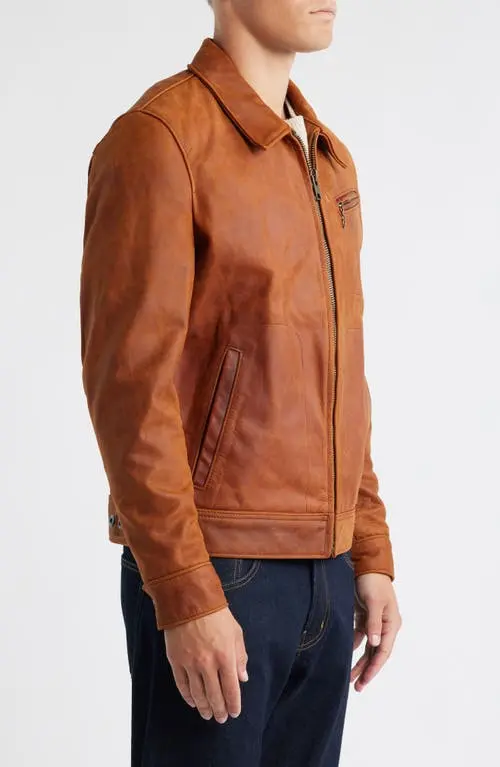 SCHOTT Lightweight Vintage Oil Tanned Cowhide Leather Trucker Jacket - Whiskey