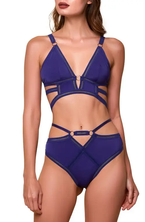 HAUTY Along The Lines Bra & High Waist Panties Set - Navy-blue