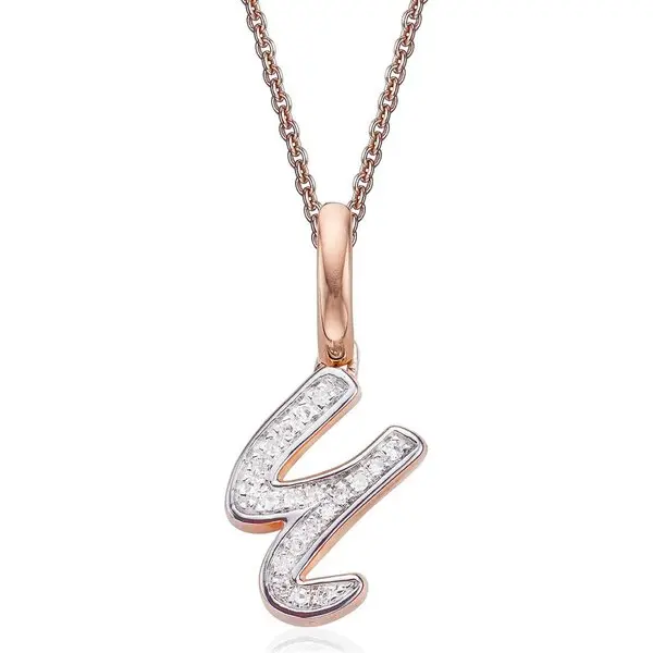 Monica Vinader Diamond Initial Pendant Charm - Rose Gold/ Diamond- U