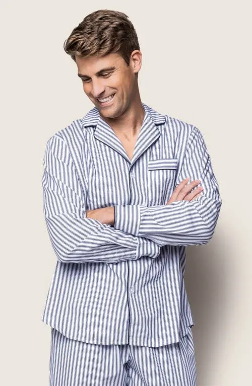 PETITE PLUME French Ticking Cotton Twill Pajamas - Navy