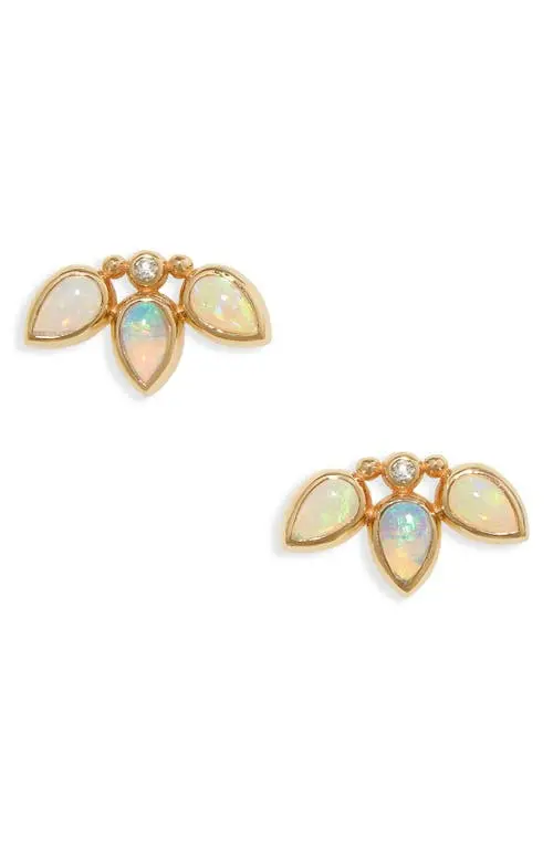 Anzie Bezel Bouquet Opal & Diamond Stud Earrings - Gold