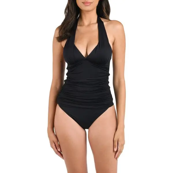 La Blanca Island Goddess Halter Tankini Top - Black