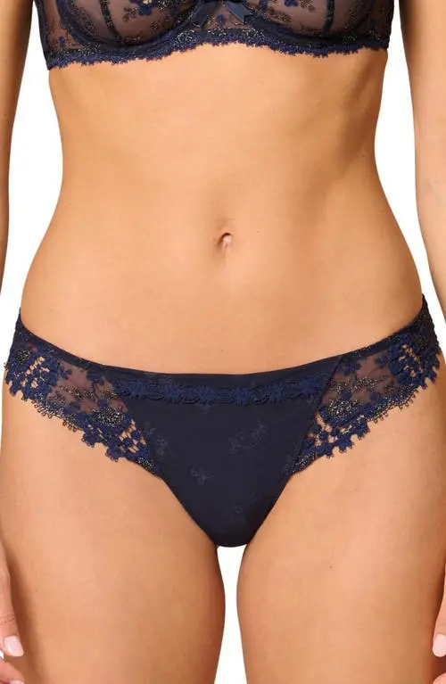 Simone Perele Wish' Embroidered Tanga Thong - Saphire