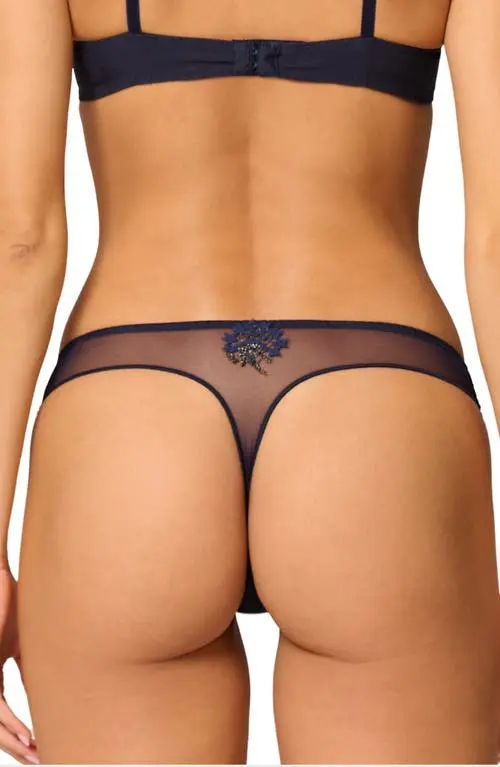 Simone Perele Wish' Embroidered Tanga Thong - Saphire