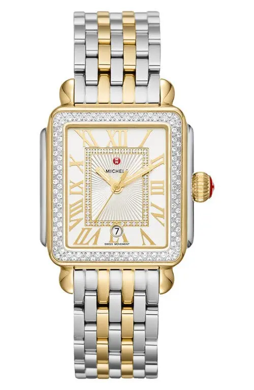 Michele Deco Madison Diamond Dial Two-tone Watch - Gold/ Silver